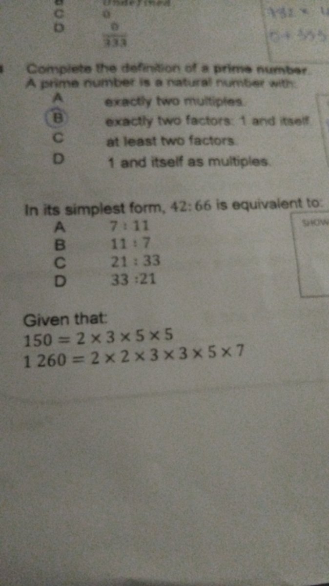 Complete the definition of a prime number. A prime number is a natural nu..