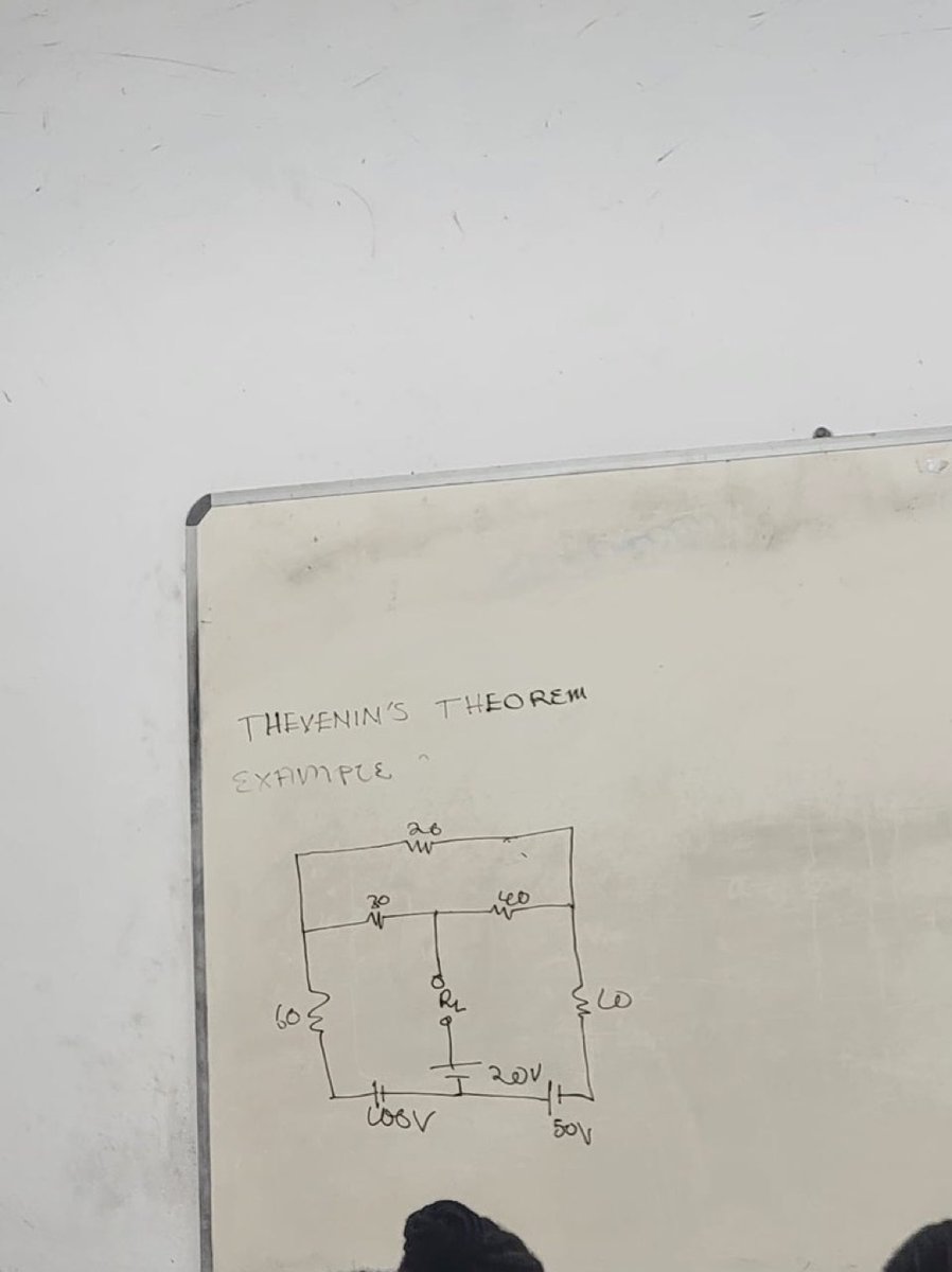 THEVENIN'S THEOREM EXAMPLE [Circuit diagram with resistors and voltage s..