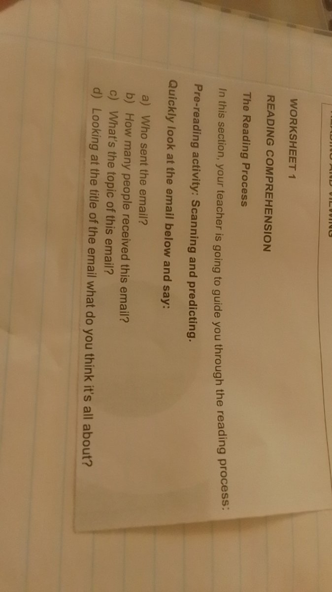 WORKSHEET 1 READING COMPREHENSION The Reading Process In this section, y..