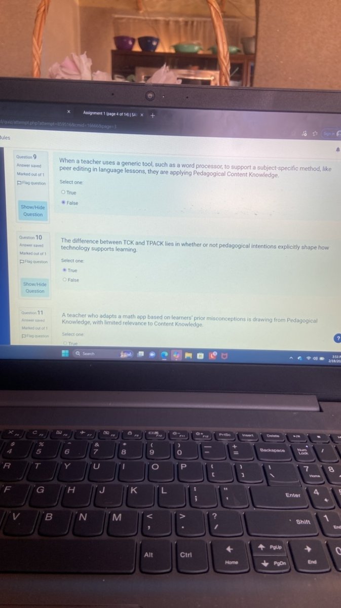 Question 9 When a teacher uses a generic tool, such as a word processor,