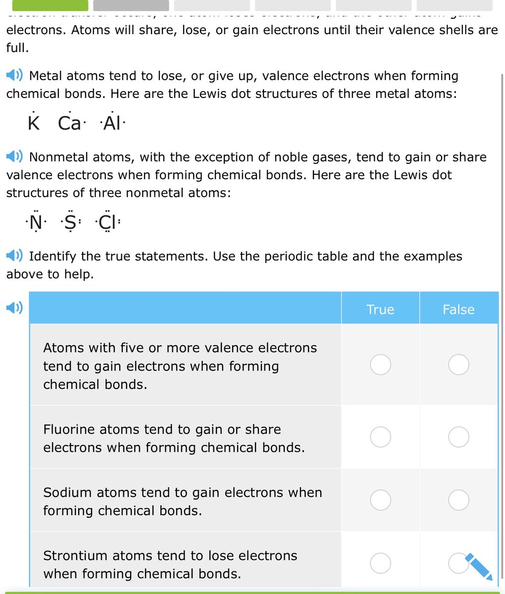 Identify the true statements. Use the periodic table and the examples abo..