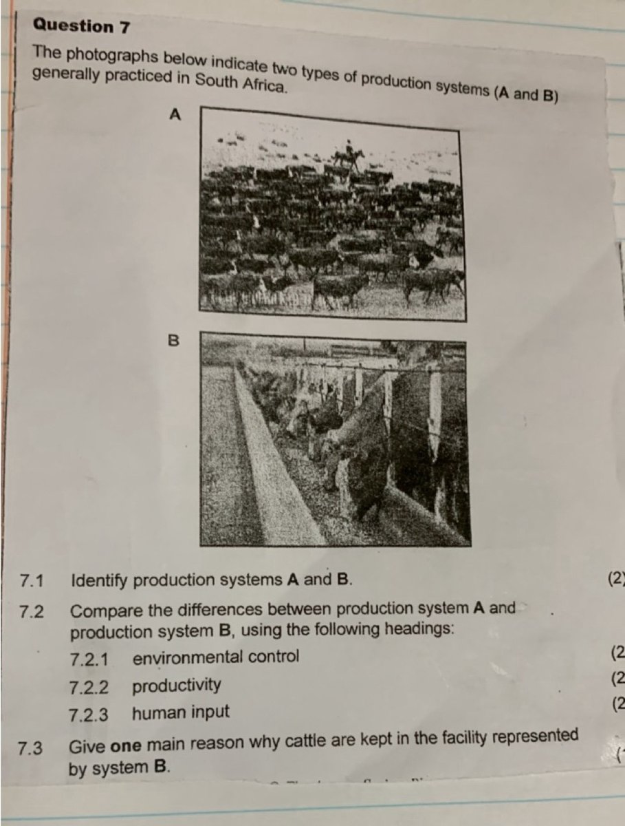 Question 7 The photographs below indicate two types of production systems..