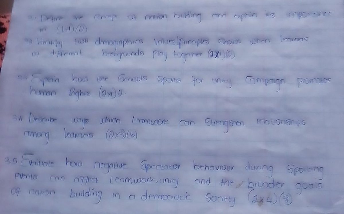 Here are the questions: Define the concept of nation building and explai..