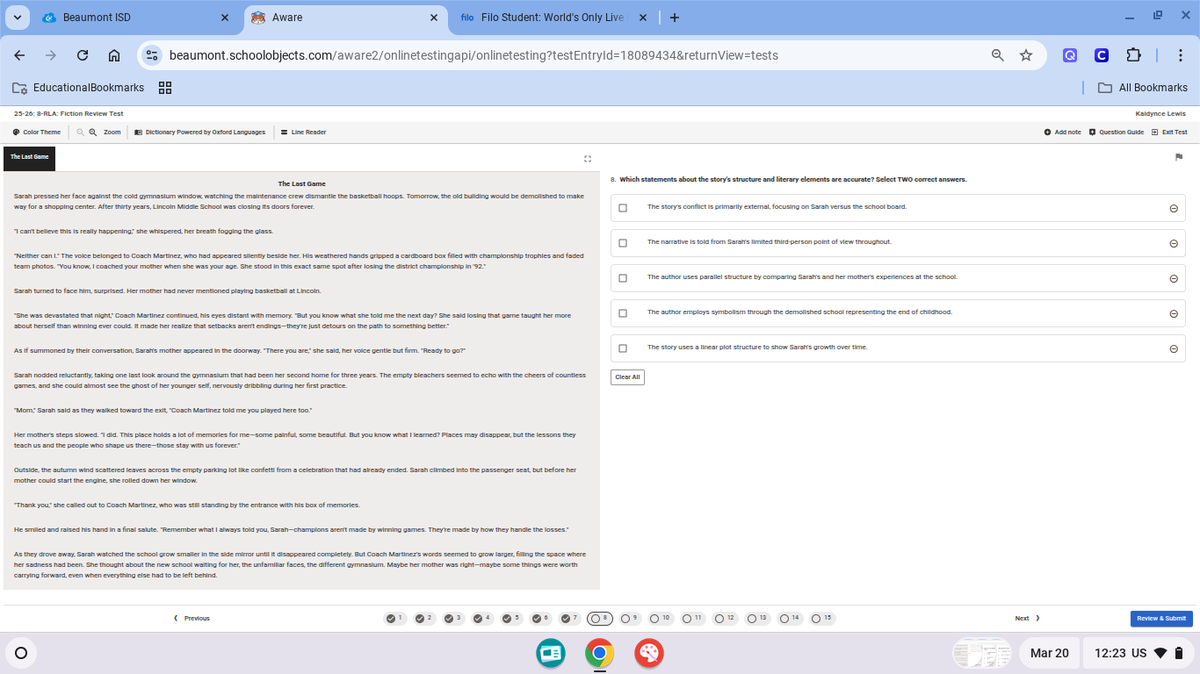 Which statements about the story's structure and literary elements are ac..