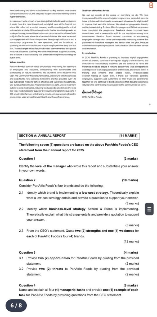SECTION A: ANNUAL REPORT The following seven (7) questions are based on