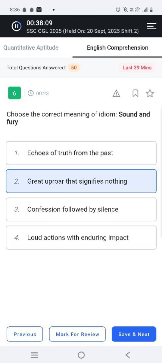 Choose the correct meaning of idiom: Sound and fury Echoes of truth from..