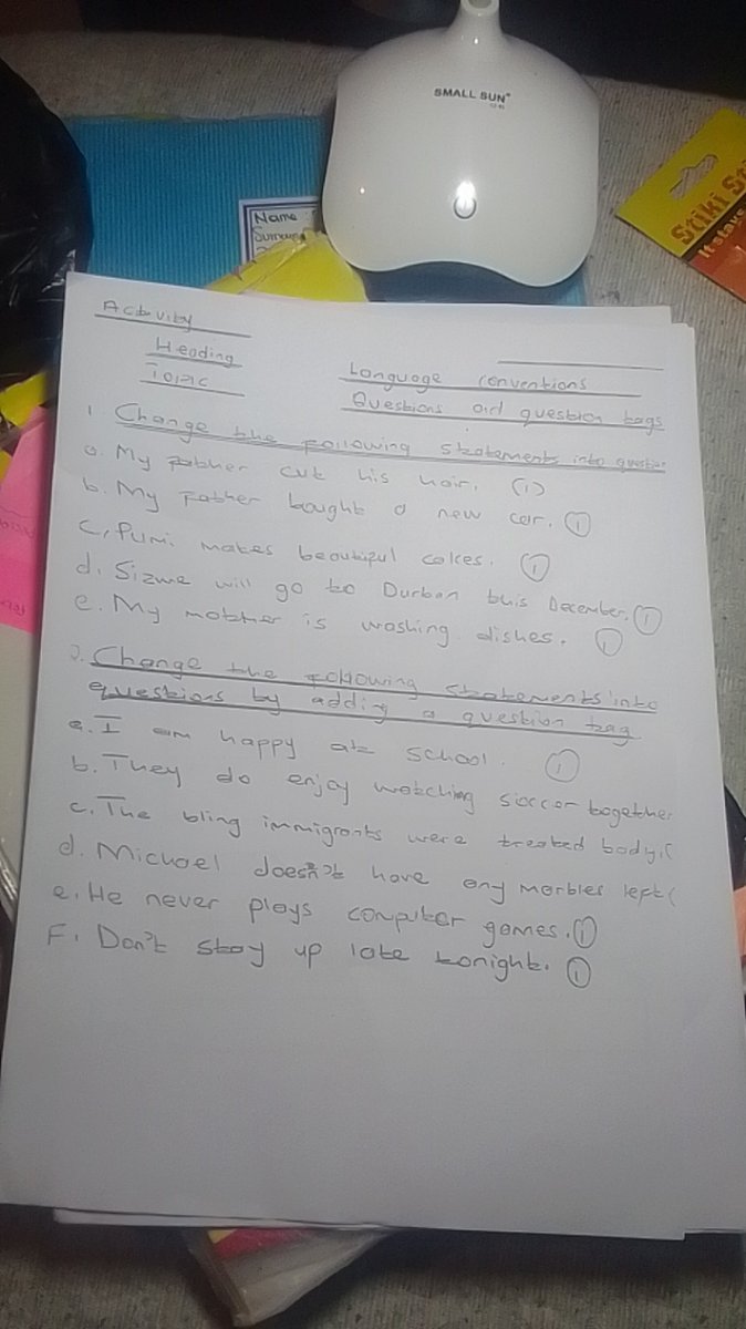 Activity Heading: Language Conventions Topic: Questions and question tags..