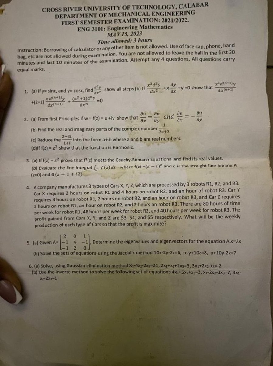 CROSS RIVER UNIVERSITY OF TECHNOLOGY, CALABAR DEPARTMENT OF MECHANICAL EN..