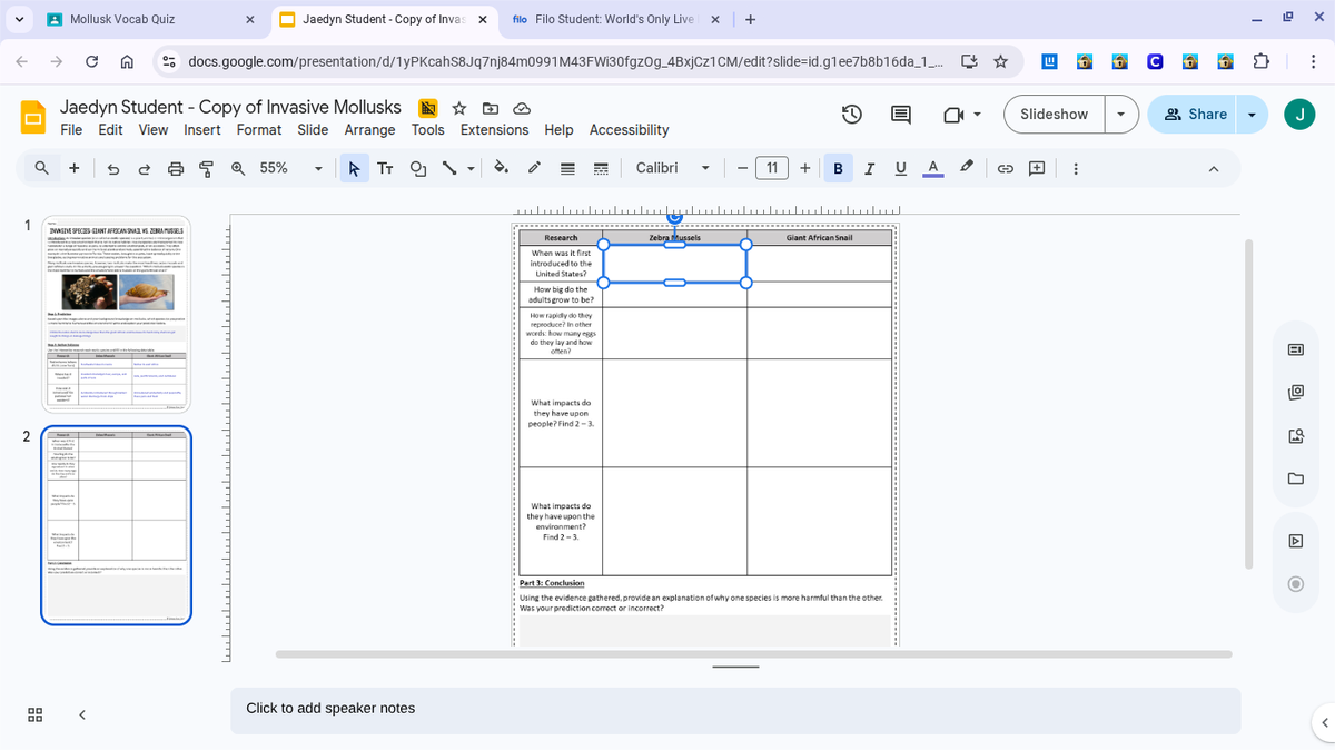 The user has provided an image of a worksheet titled "INVASIVE SPECIES GI..
