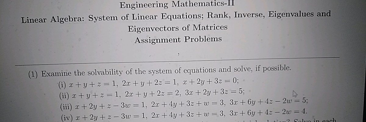 Engineering Mathematics-II Linear Algebra: System of Linear Equations; Ra..