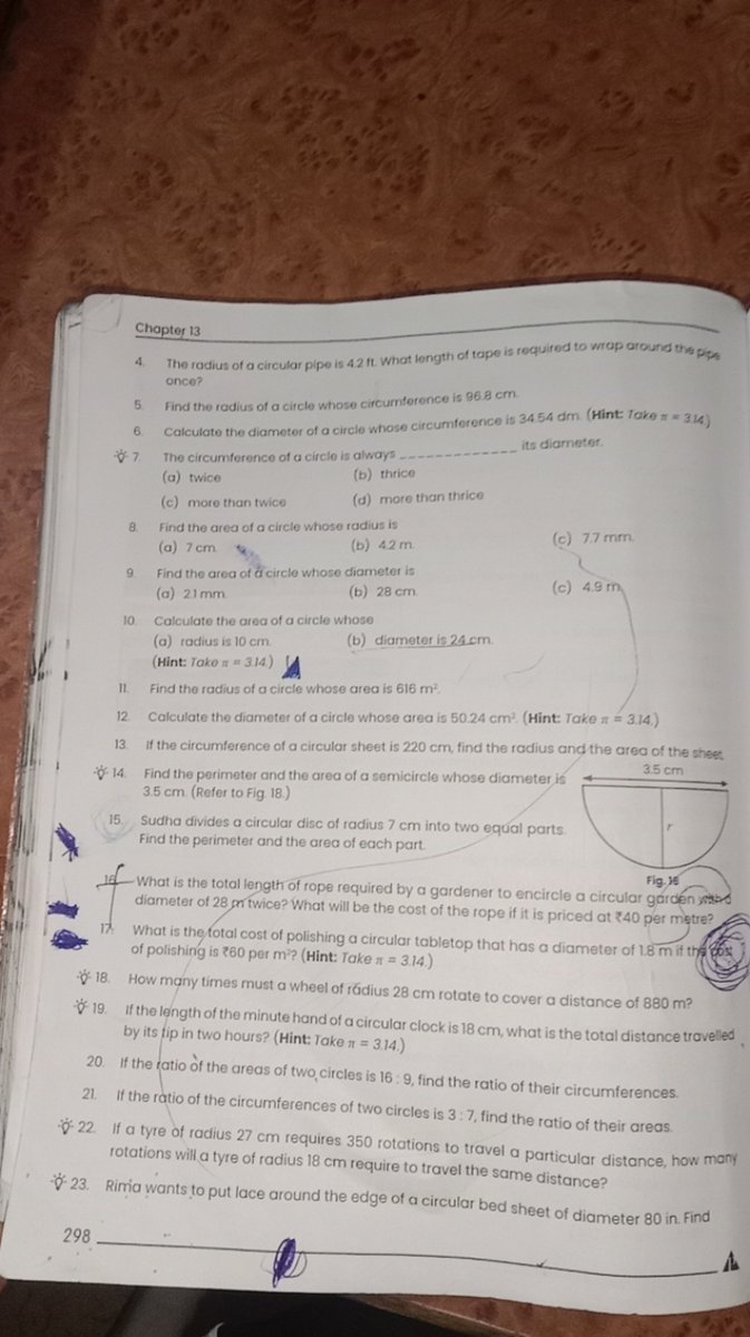 Chapter 13 The radius of a circular pipe is 4.2 ft. What length of tape