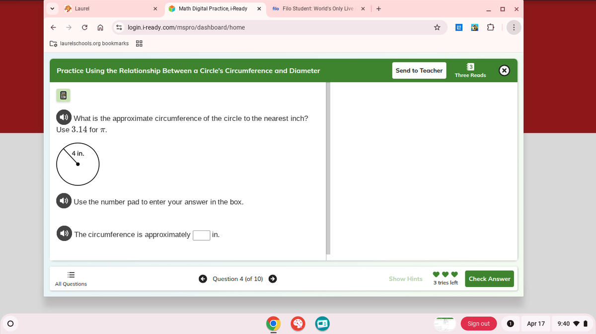 What is the approximate circumference of the circle to the nearest inch?