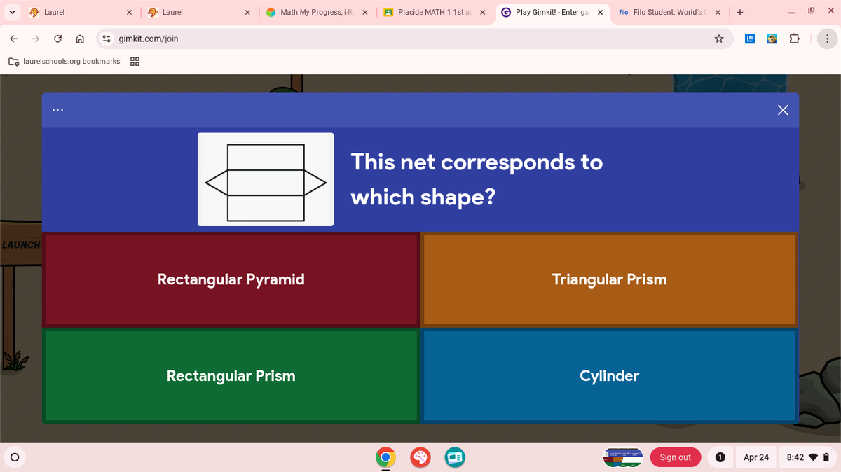 This net corresponds to which shape? Options: Rectangular Pyramid Triang..