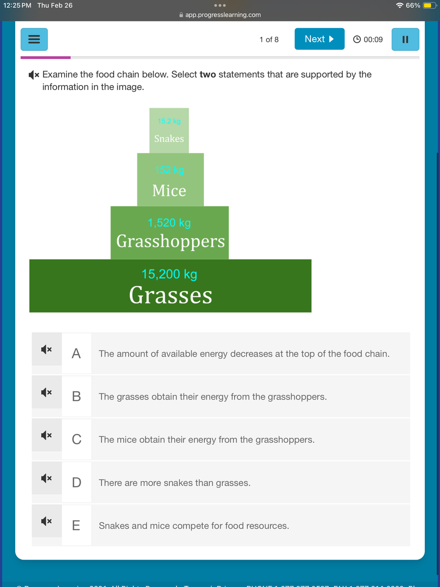 Examine the food chain below. Select two statements that are supported by..