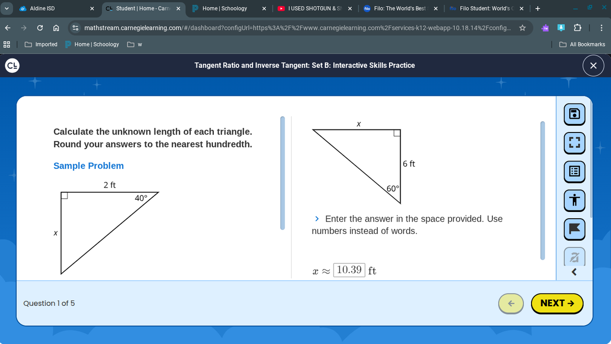 Calculate the unknown length of each triangle. Round your answers to the