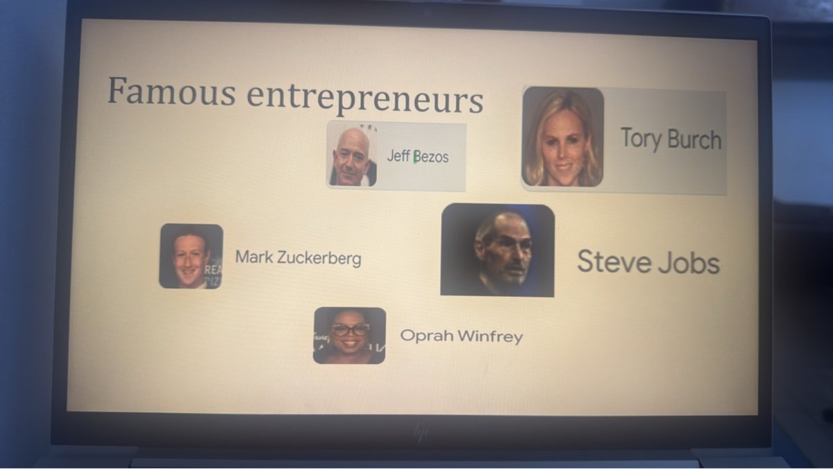 The image displays a list of "Famous entrepreneurs" with their pictures a..