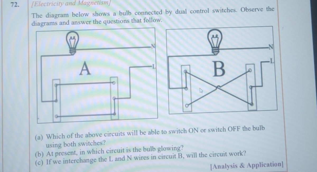 The diagram below shows a bulb connected by dual control switches. Observ..