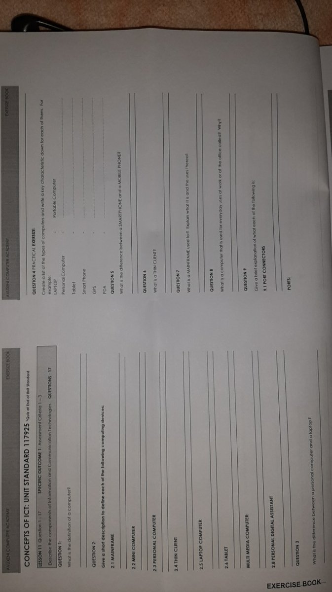 AVUXENI COMPUTER ACADEMY EXERCISE BOOK CONCEPTS OF ICT: UNIT STANDARD 11..