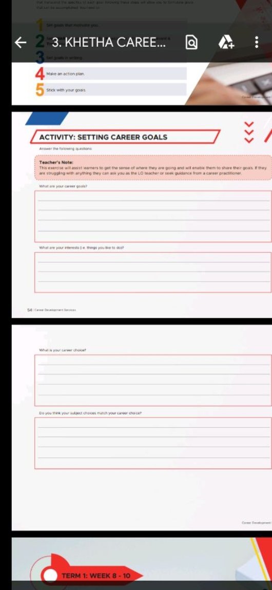 ACTIVITY: SETTING CAREER GOALS Answer the following questions: Teacher'..