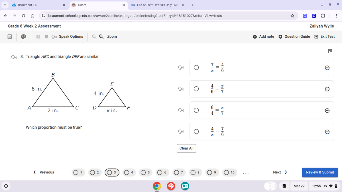Triangle ABC and triangle DEF are similar. [Image of two triangles. Tria..