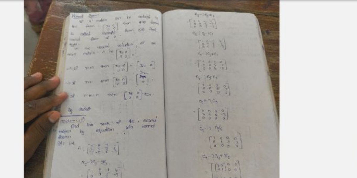 Find the rank of the normal matrix by equation into normal form. A