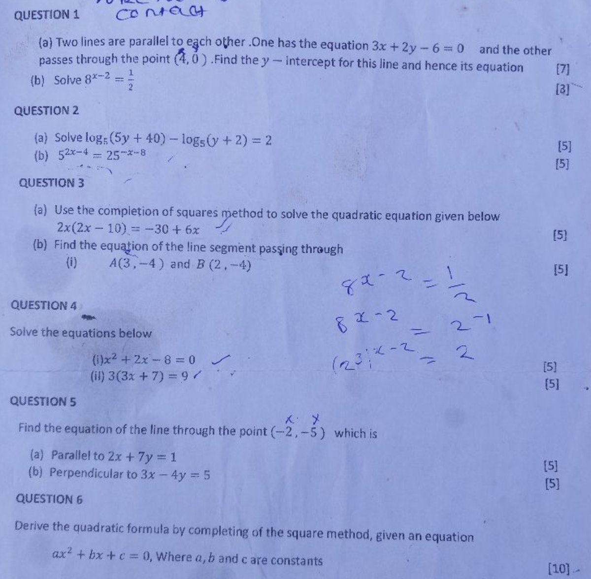 QUESTION 1 (a) Two lines are parallel to each other. One has the equation..