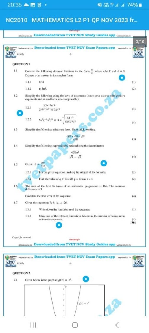 QUESTION 1 1.1 Convert the following decimal fractions to the form \frac..