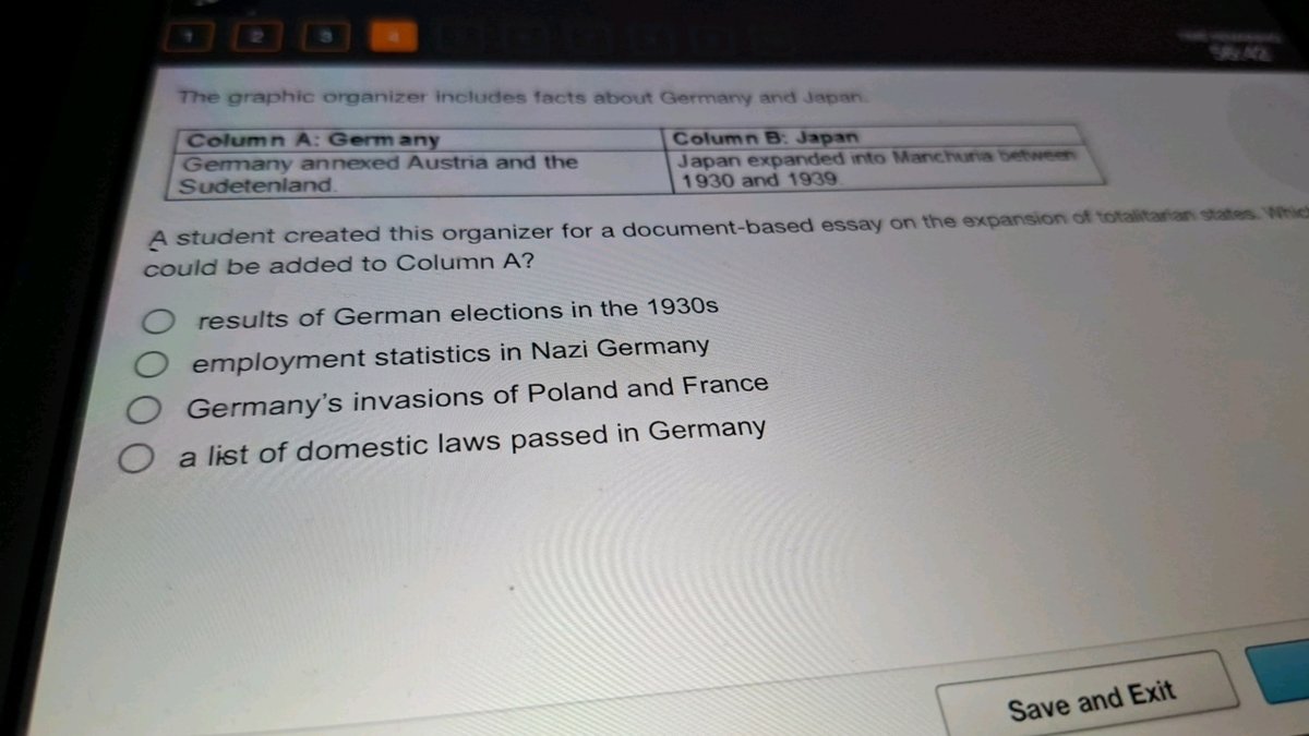 The graphic organizer includes facts about Germany and Japan. | Column A..