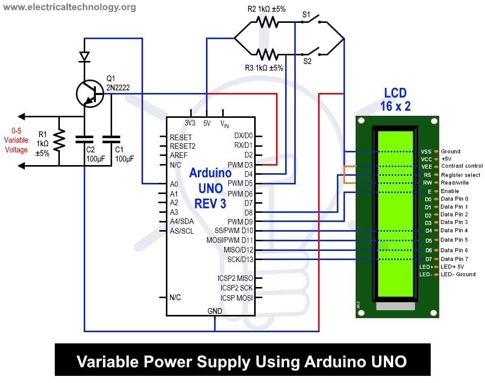 The provided image displays a circuit diagram for a "Variable Power Suppl..