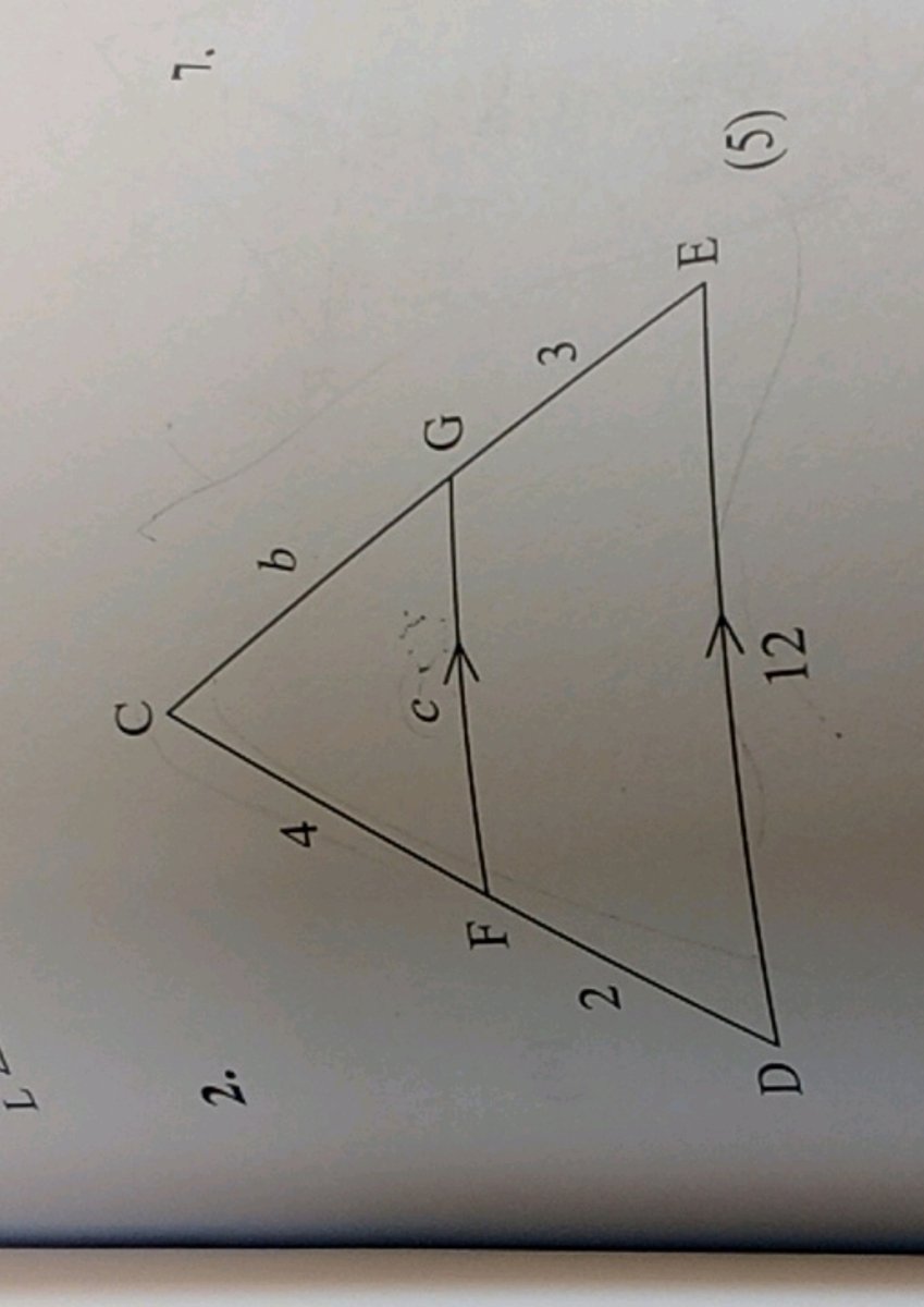 Given the diagram with triangle CDE and line segment FG parallel to DE. T..