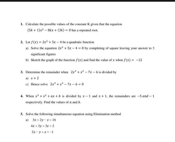 Calculate the possible values of the constant K given that the equation