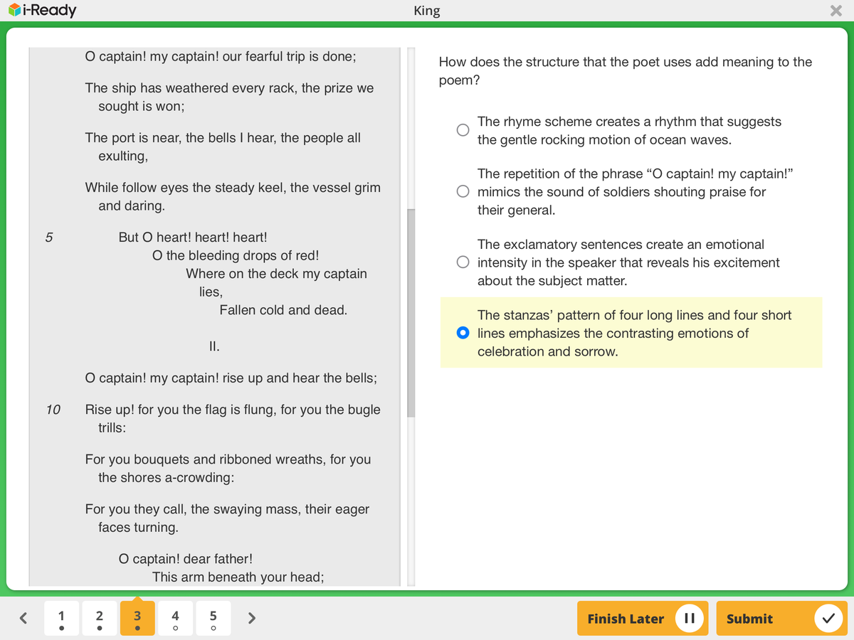 How does the structure that the poet uses add meaning to the poem? A. Th..