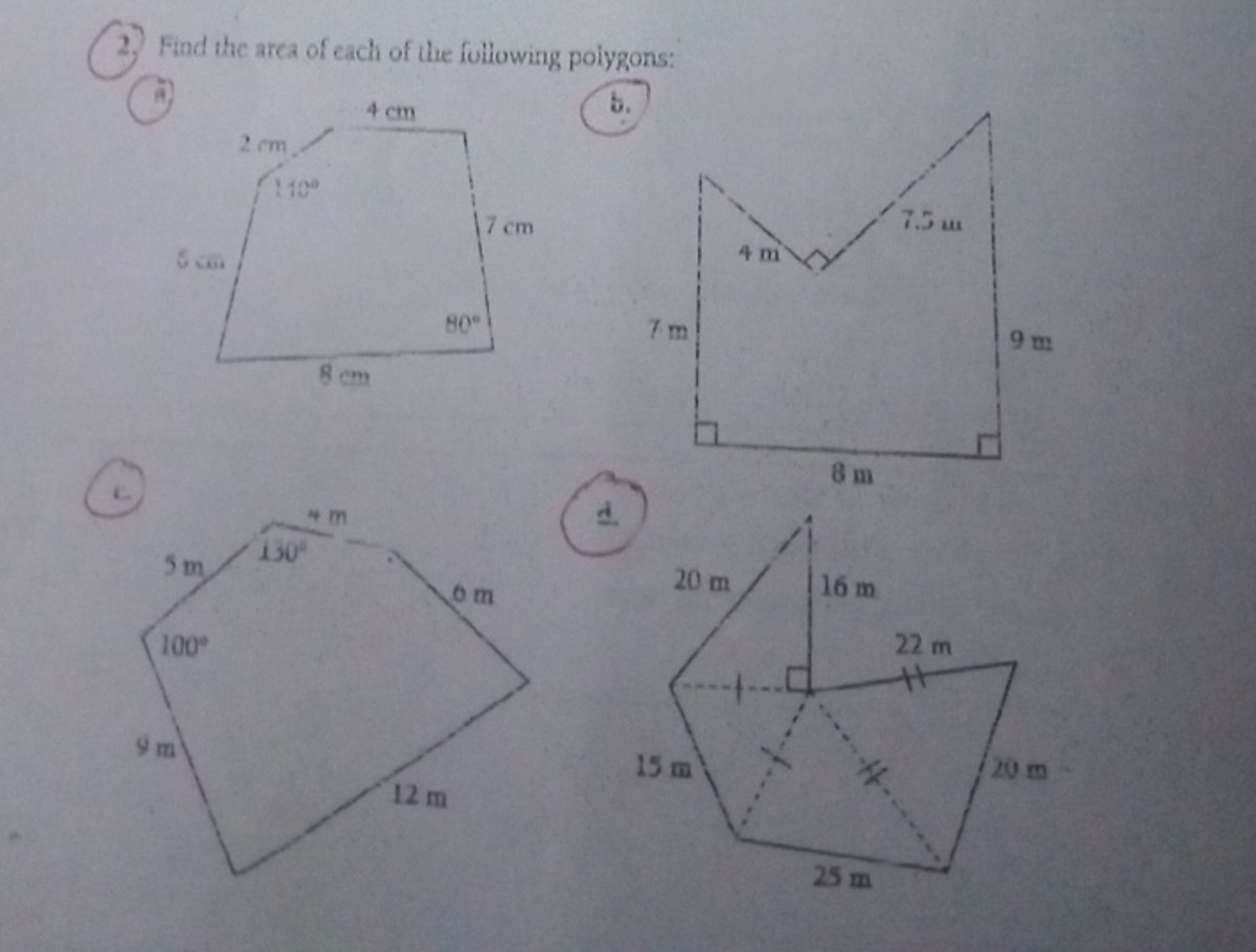 Find the area of each of the following polygons: a. [Diagram of a polygo..