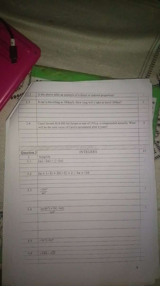 2.2.2 Is the above table an example of a direct or indirect proportion?