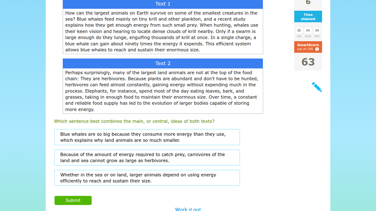 Text 1 How can the largest animals on Earth survive on some of the smalle..