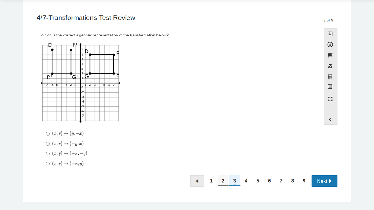 Which is the correct algebraic representation of the transformation below..