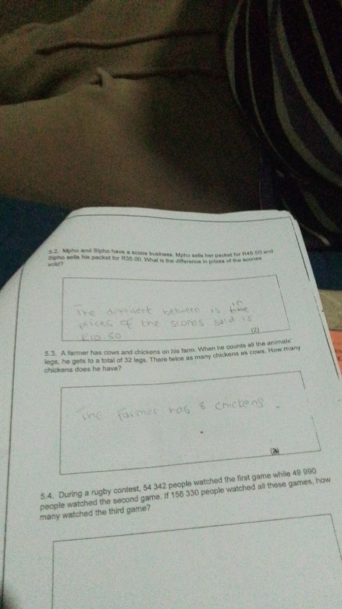 5.2. Mpho and Sipho have a scone business. Mpho sells her packet for R45...