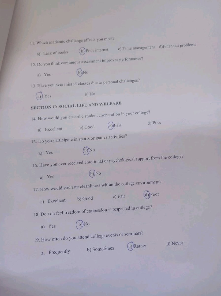 Here are the questions from the questionnaire, categorized by measurement..