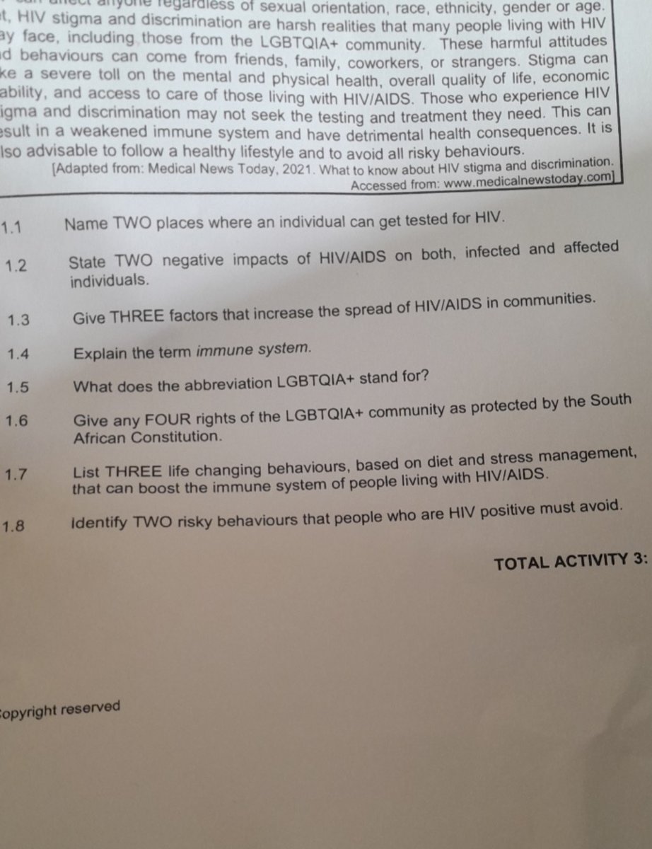 Here are the questions based on the provided text: 1.1 Name TWO places w..
