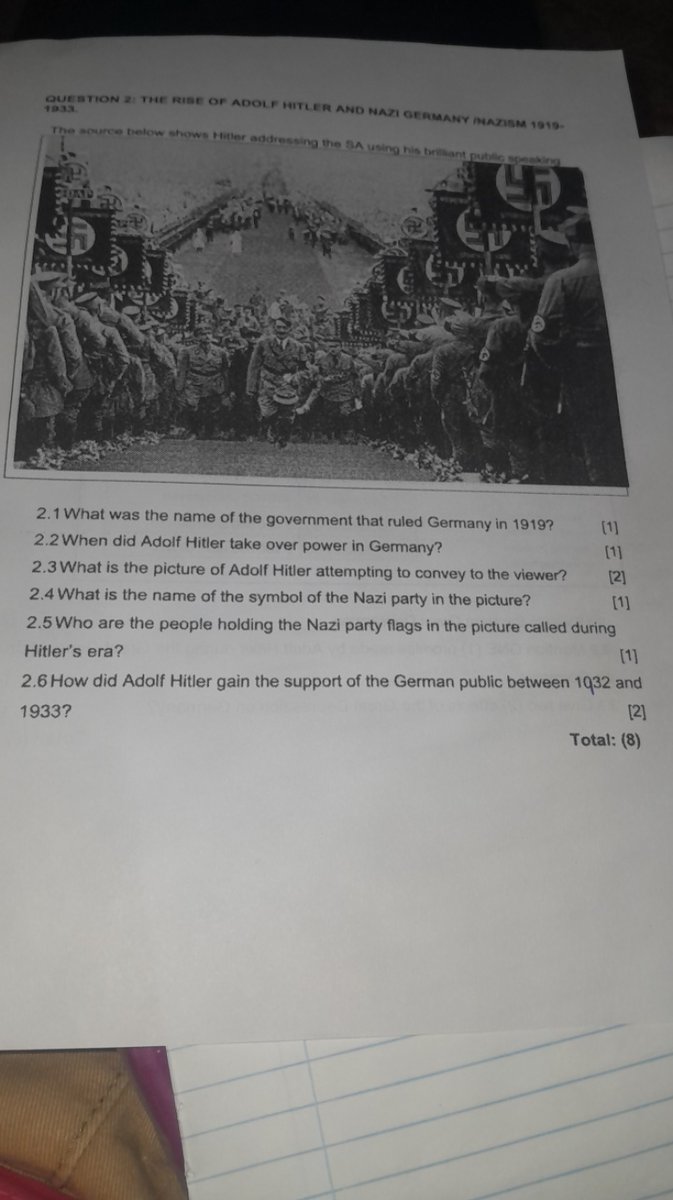 QUESTION 2: THE RISE OF ADOLF HITLER AND NAZI GERMANY (NAZISM 1919-1933)
