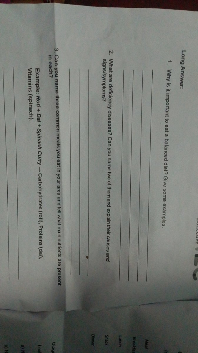 Long Answer: Why is it important to eat a balanced diet? Give some examp..