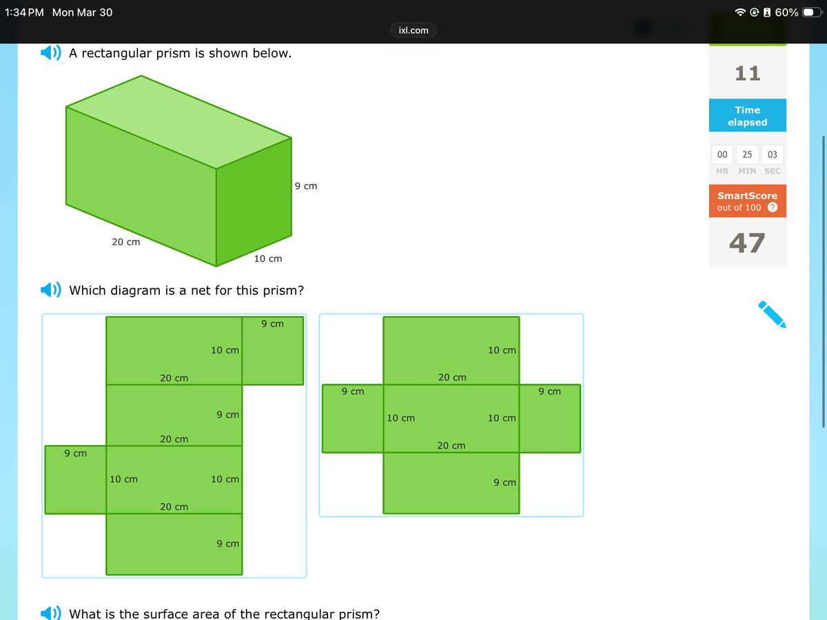 A rectangular prism is shown below. (Image of a rectangular prism with d..