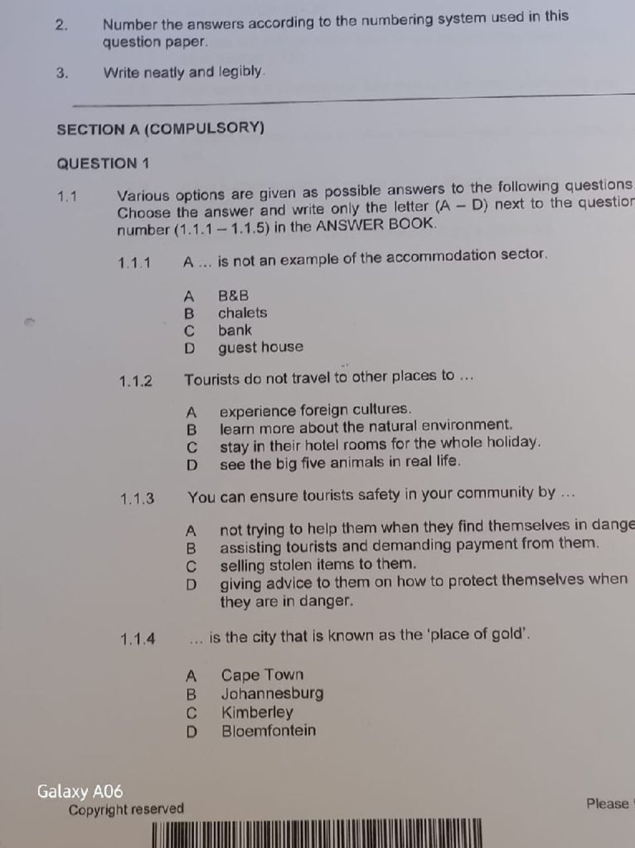 SECTION A (COMPULSORY) QUESTION 1 1.1 Various options are given as poss..
