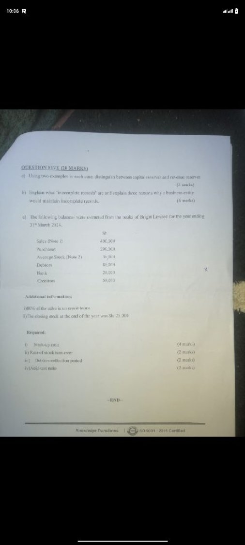 QUESTION FIVE (20 MARKS) a) Using two examples in each case, distinguish