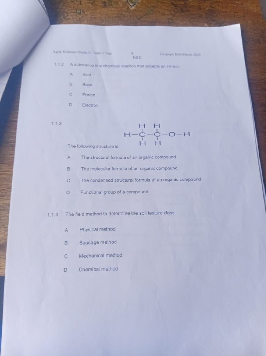 Agric Sciences Grade 11 Term 1 Test NSC Limpopo Dull/March 2013 1.1.2 A