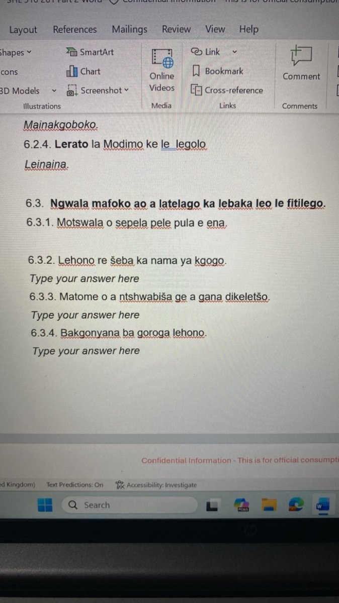 6.2.4. Lerato la Modimo ke le legolo Leinaina. 6.3. Ngwala mafoko ao a l..