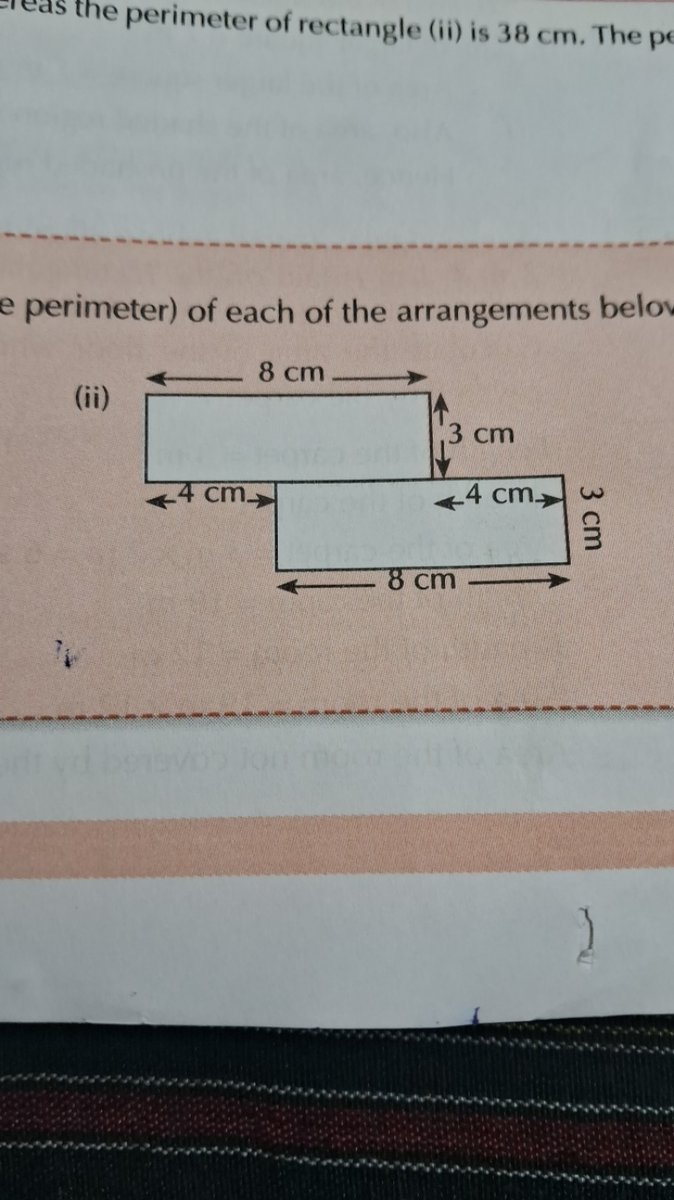 The perimeter of rectangle (ii) is 38 cm. The perimeter of each of the ar..