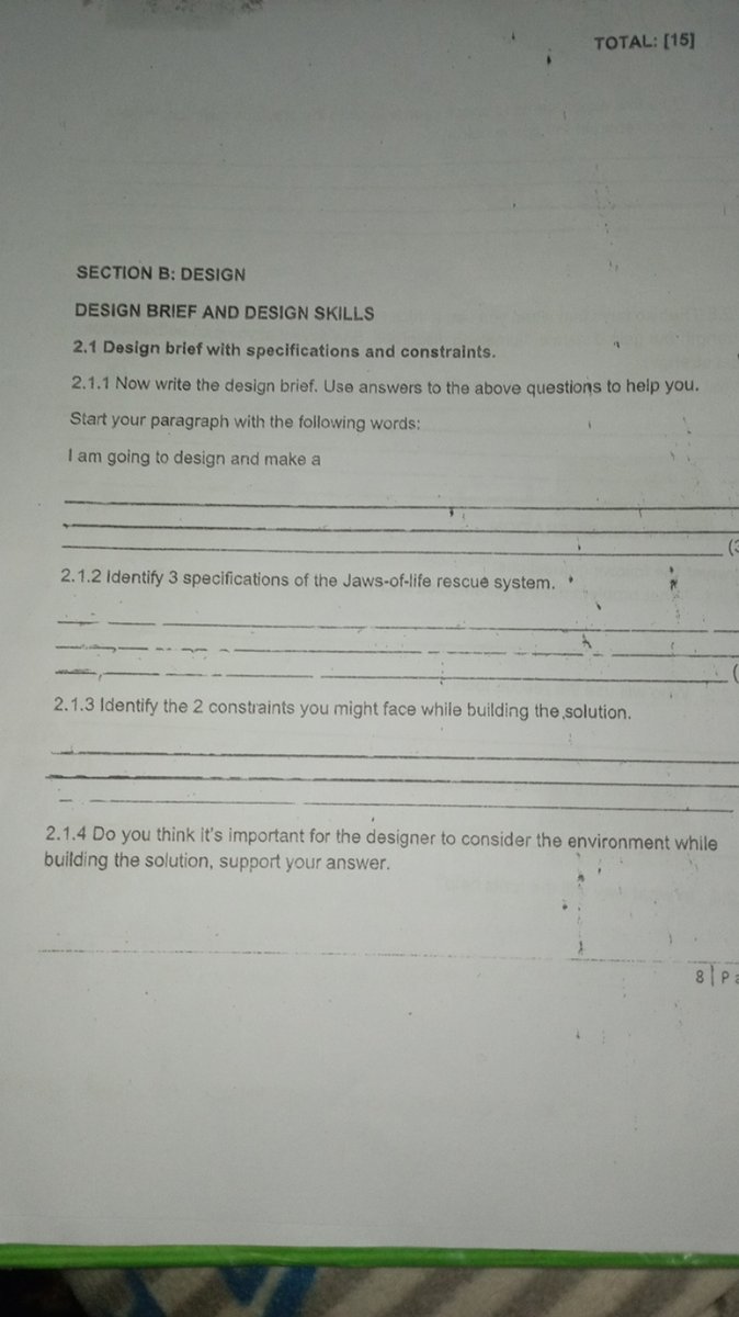 SECTION B: DESIGN DESIGN BRIEF AND DESIGN SKILLS 2.1 Design brief with s..