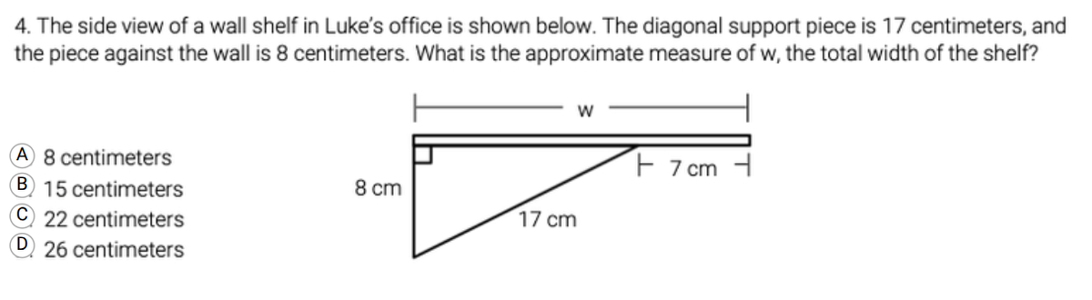 The side view of a wall shelf in Luke's office is shown below. The diagon..