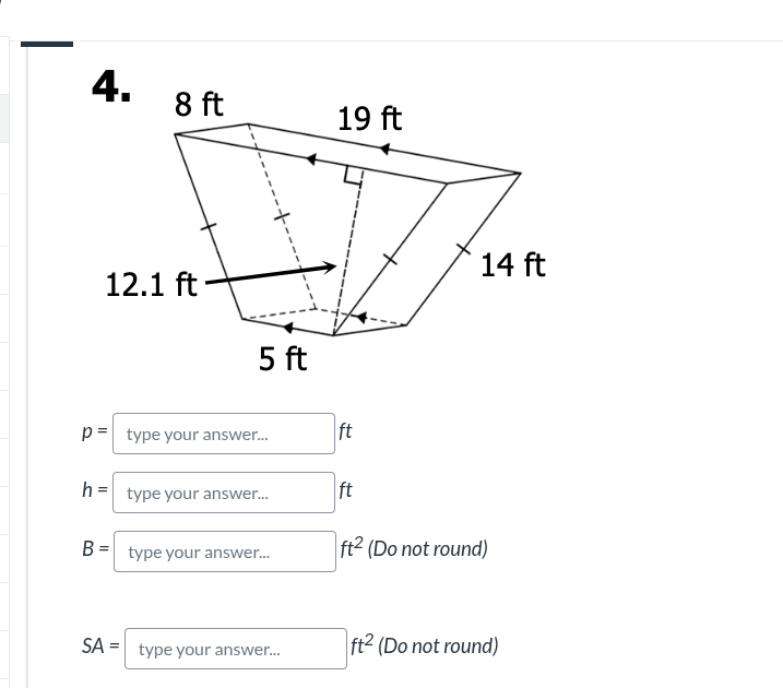 Given the diagram of a trapezoidal prism with the following dimensions: T..